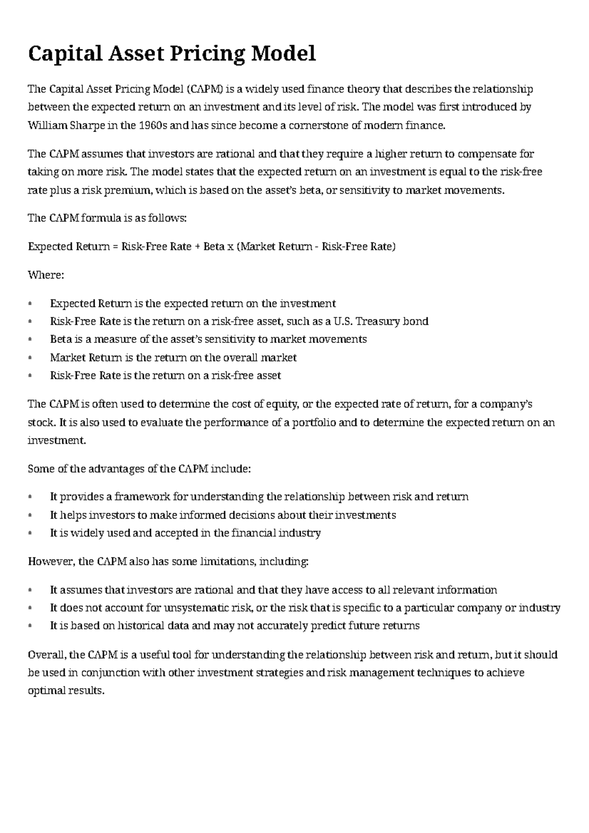CAPM - CAPM - Capital Asset Pricing Model The Capital Asset Pricing ...