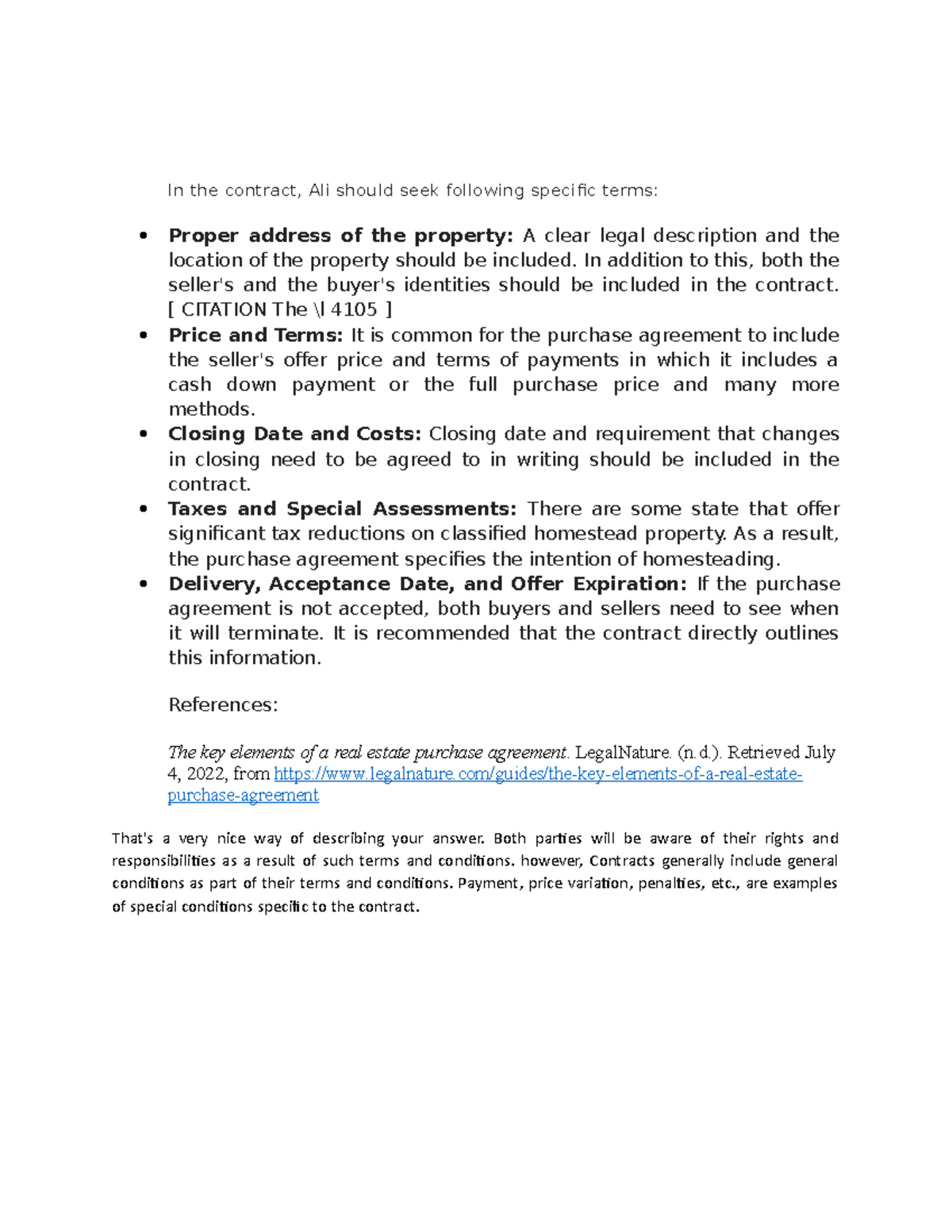 In the contract - Both parties will be aware of their rights and ...