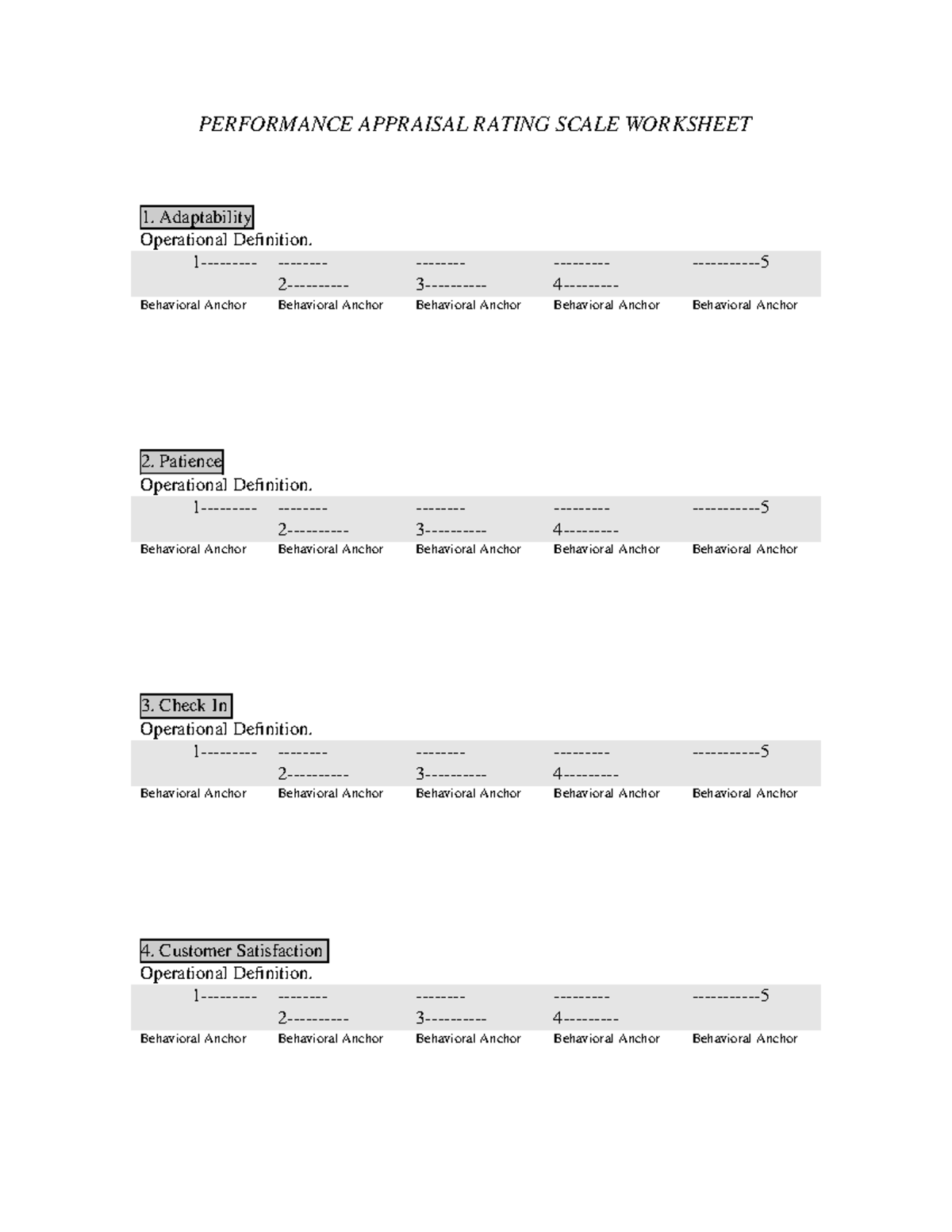 Performance Appraisal - PERFORMANCE APPRAISAL RATING SCALE WORKSHEET 1 ...