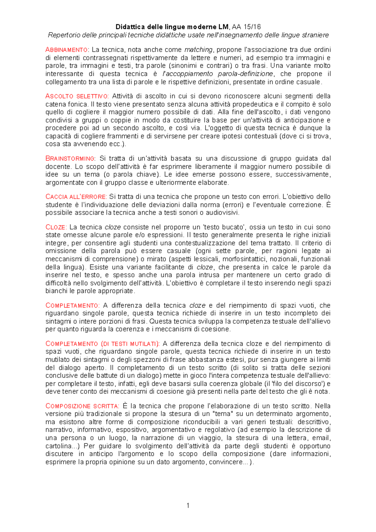 Tecniche-didattiche - tecniche didattiche per l2 - Repertorio delle ...