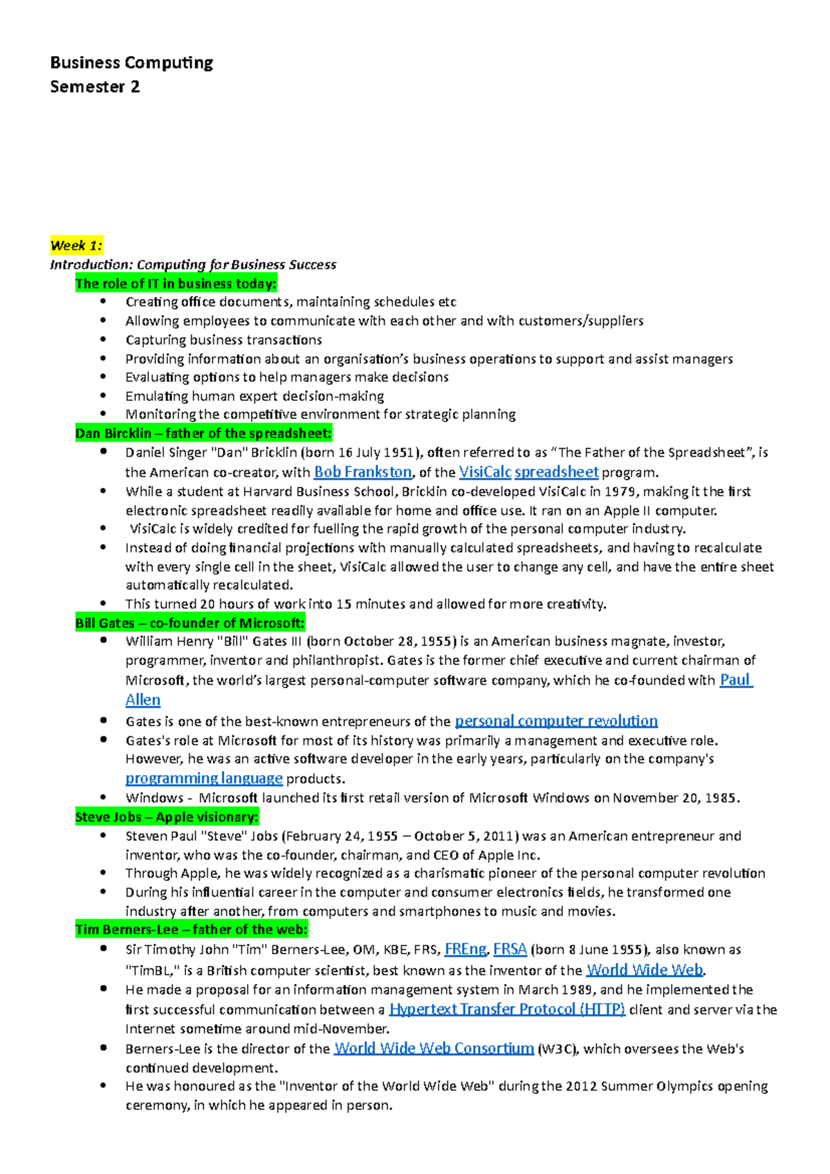 Business Computing notes - Business Computing Semester 2 Week 1 ...