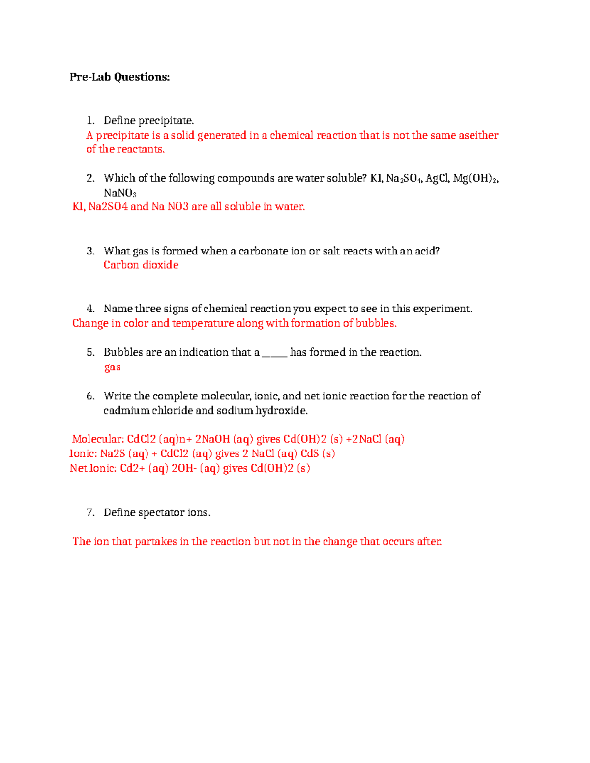 Define precipitate - Great work - Pre-Lab Questions: Define precipitate ...