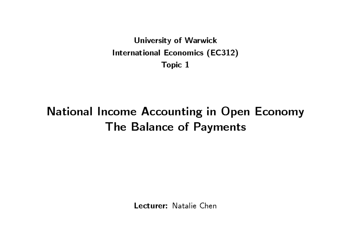 EC312 Topic 1 Lecture Notes - University of Warwick International ...