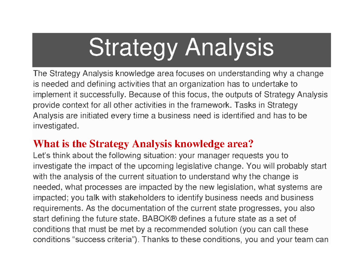 Topic 5 - Strategy Analysis - Strategy Analysis The Strategy Analysis ...