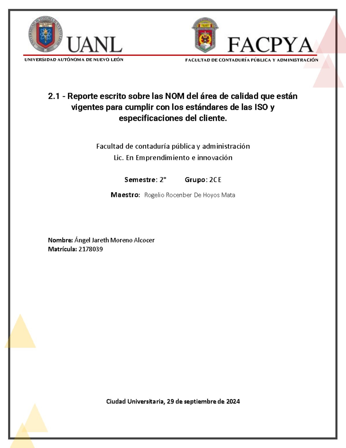 Administración de operaciones ev 2 - 2 - Reporte escrito sobre las NOM del área de calidad que ...