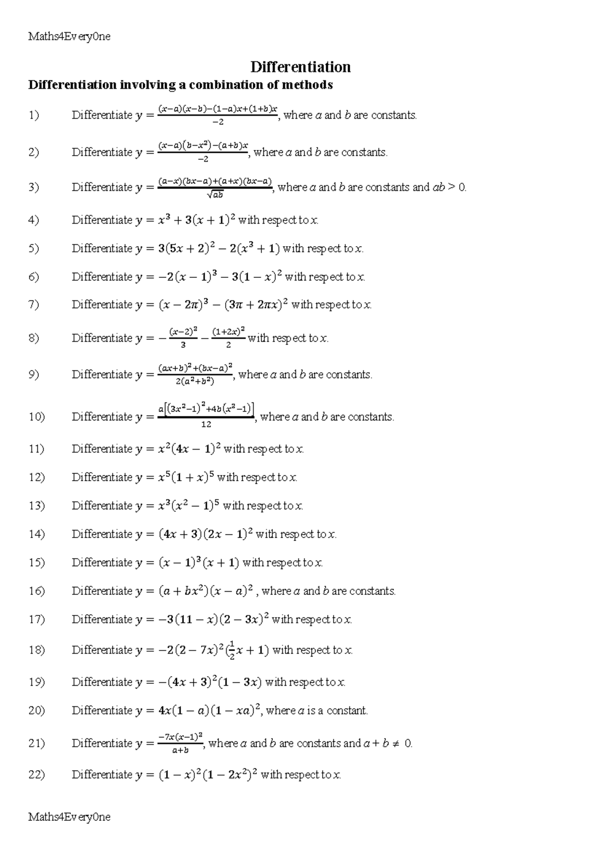 Differentiations Mixed problems - Maths4Every0ne Maths4Every0ne ...