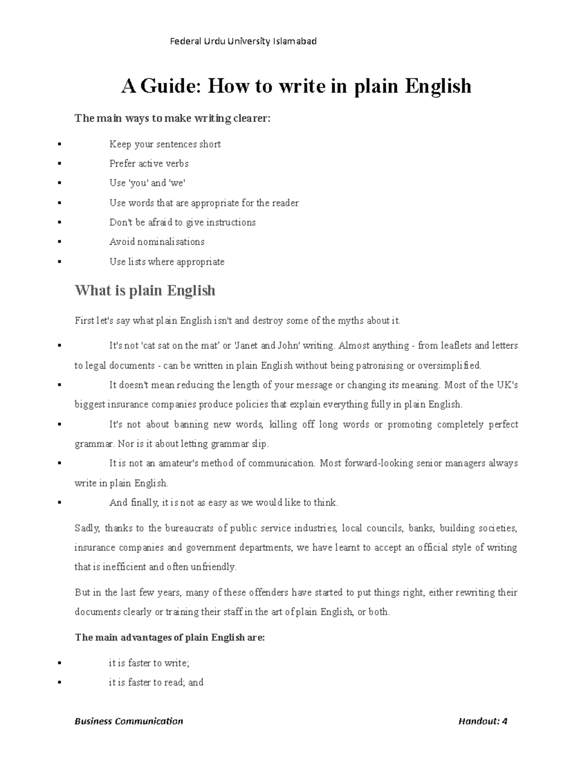 H.Out 5 How to write in plain English - A Guide: How to write in plain ...