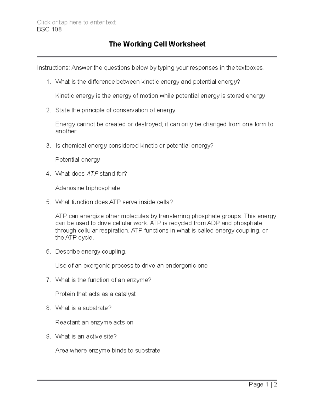 BSC 108 WCW - The Working Cell Worksheet - Click or tap here to enter ...