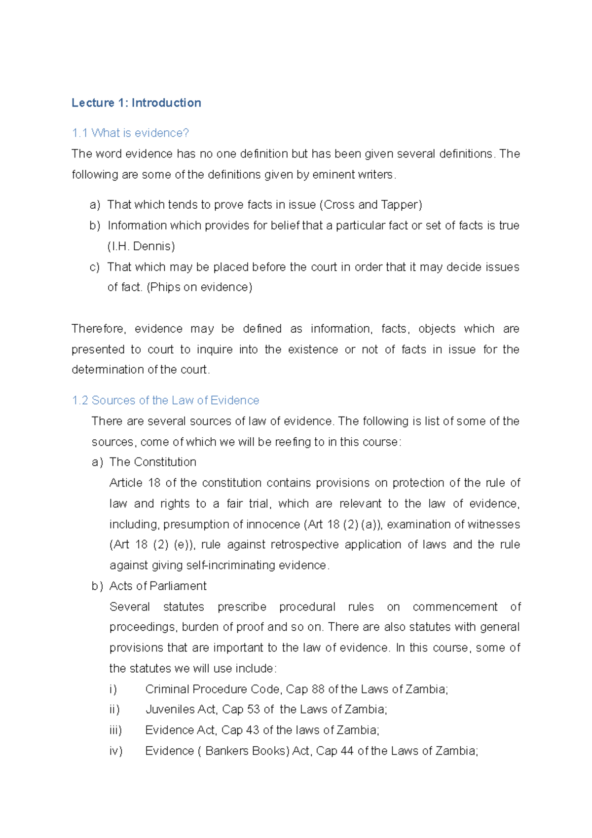 Evidence Lecture Notes Ms Kalunga Lecture 1 Introduction 1 What Is