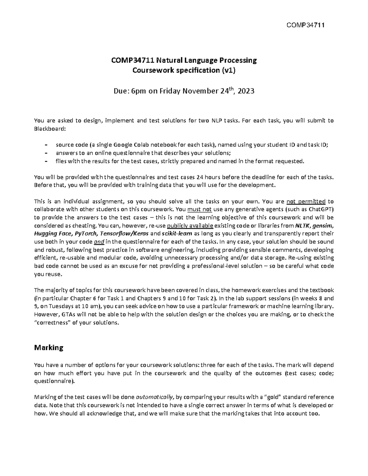COMP34711 CW 2023 - sfsdfs - COMP34711 Natural Language Processing ...