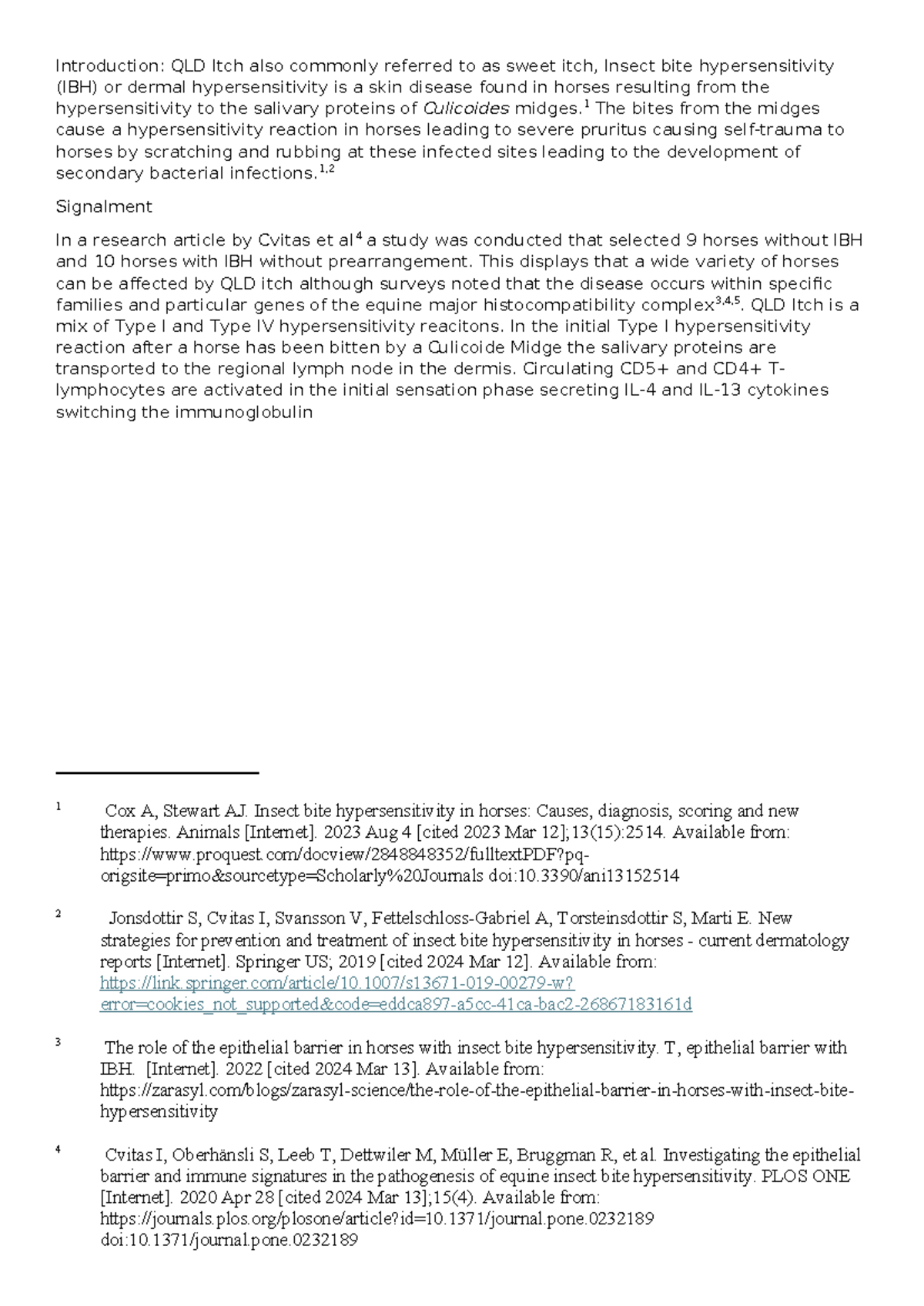 Assignment 1 Research study on Equine QLD Itch VETS1018 - Introduction ...