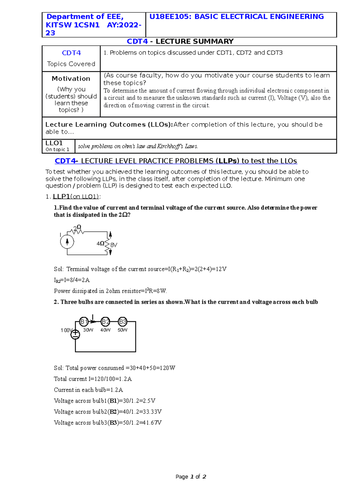 BEE CDT4 Summary - Problems on topics discussed under CDT1, CDT2 and ...