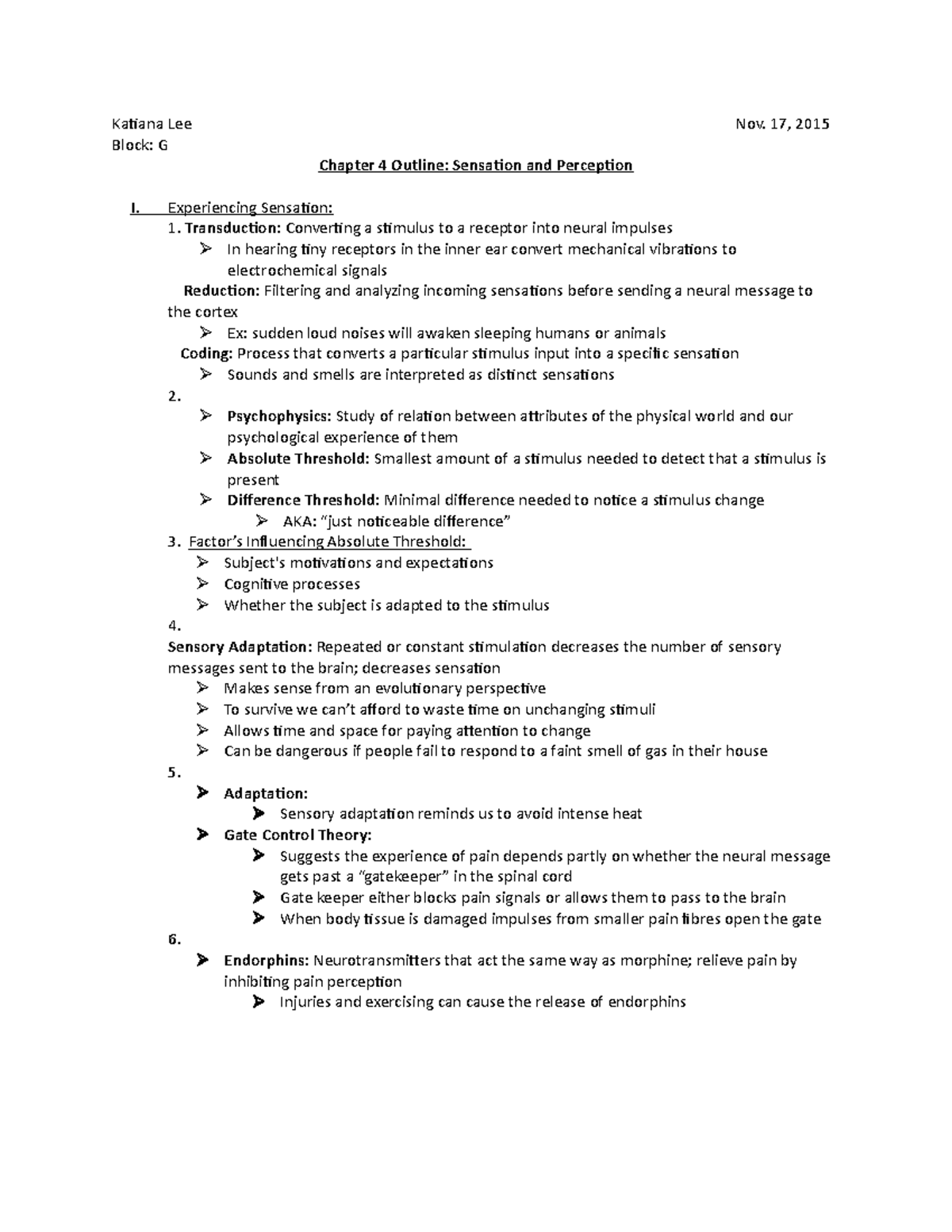 Chapter 4 Study Guide- AP Psychology - Katiana Lee Nov. 17, 2015 Block ...