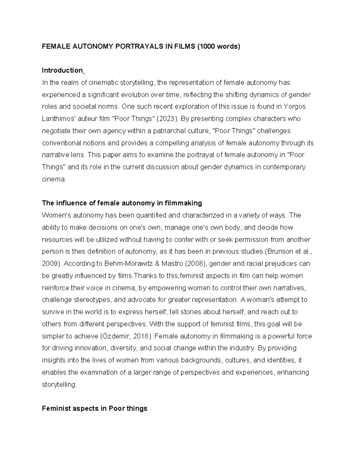 Report ( Entertainment Industry ) - FEMALE AUTONOMY PORTRAYALS IN FILMS ...