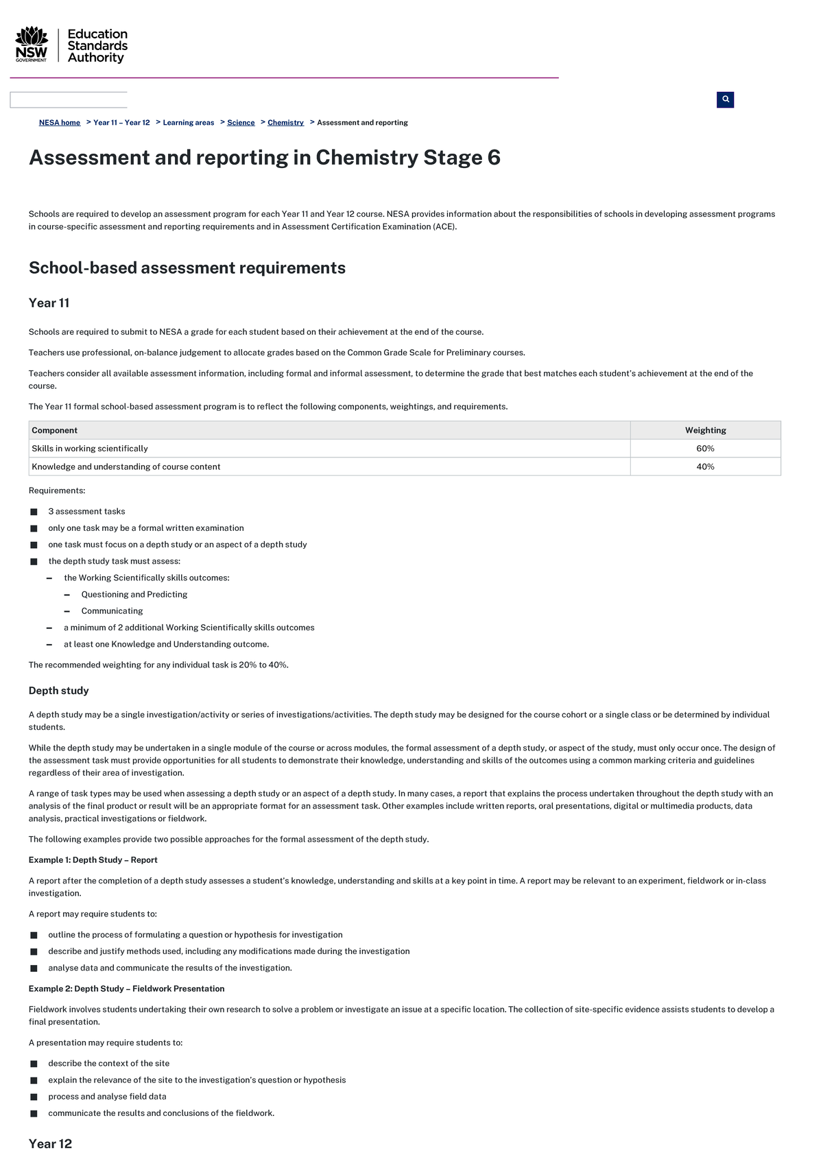 Assessment and reporting in Chemistry Stage 6 NSW Education Standards ...