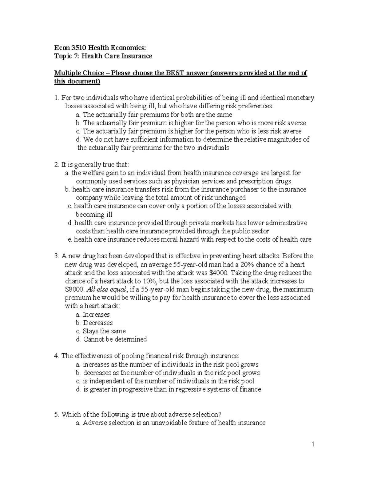 Sample/practice exam 10 September 2020, questions and answers - Econ ...