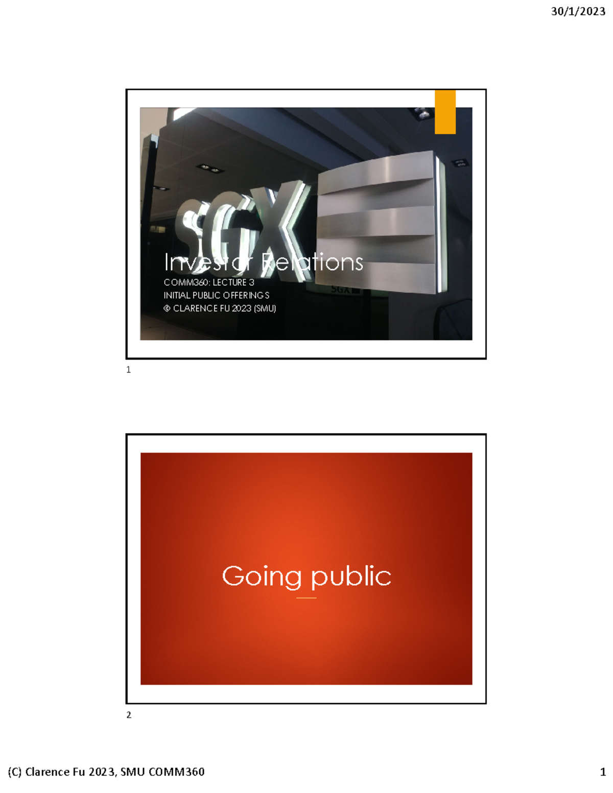 COMM360 (T2 AY22-23) - IPOs cf - Investor Relations COMM360: LECTURE 3 ...