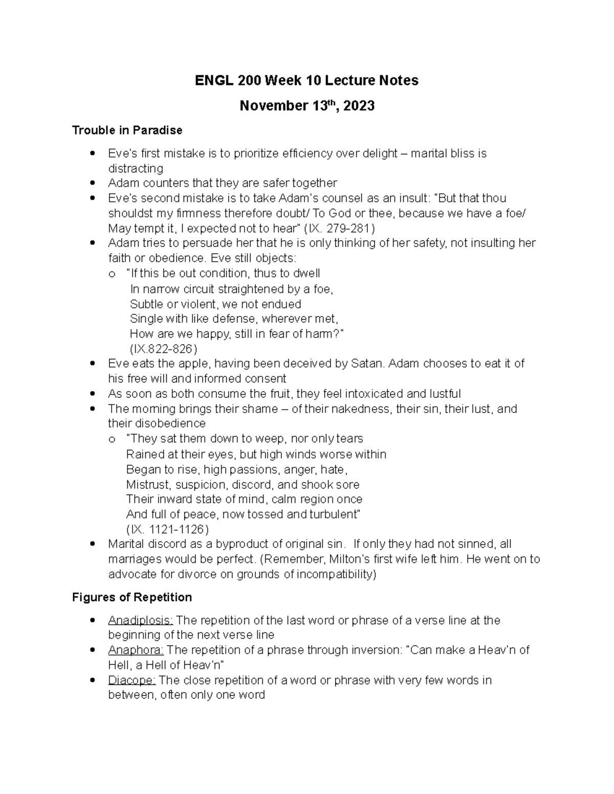 ENGL 200 Week 10 Lecture Notes - ENGL 200 Week 10 Lecture Notes ...