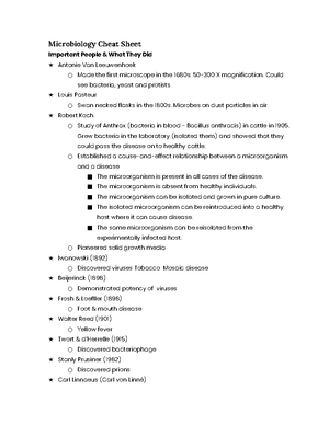 Microbiology Cheat Sheet - Microbiology Cheat Sheet Microorganisms List ...