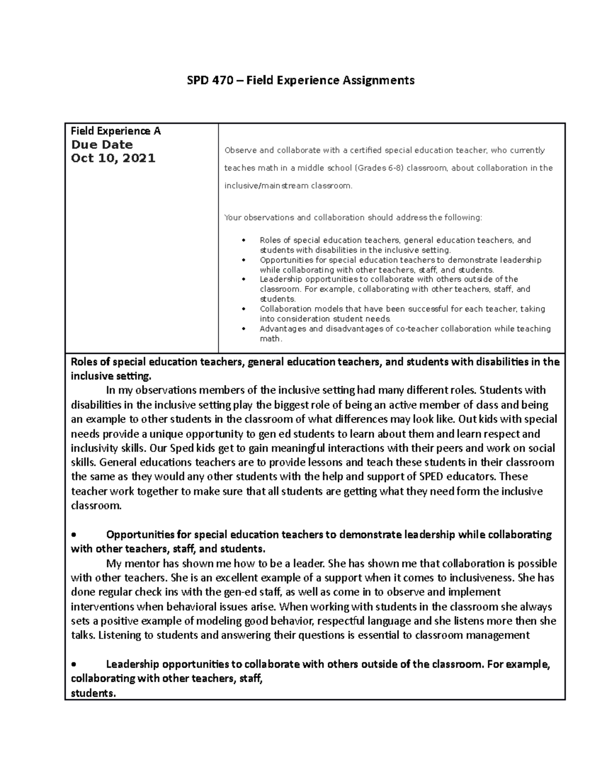 SPD 470 field experience assignments template - SPD 470 – Field ...