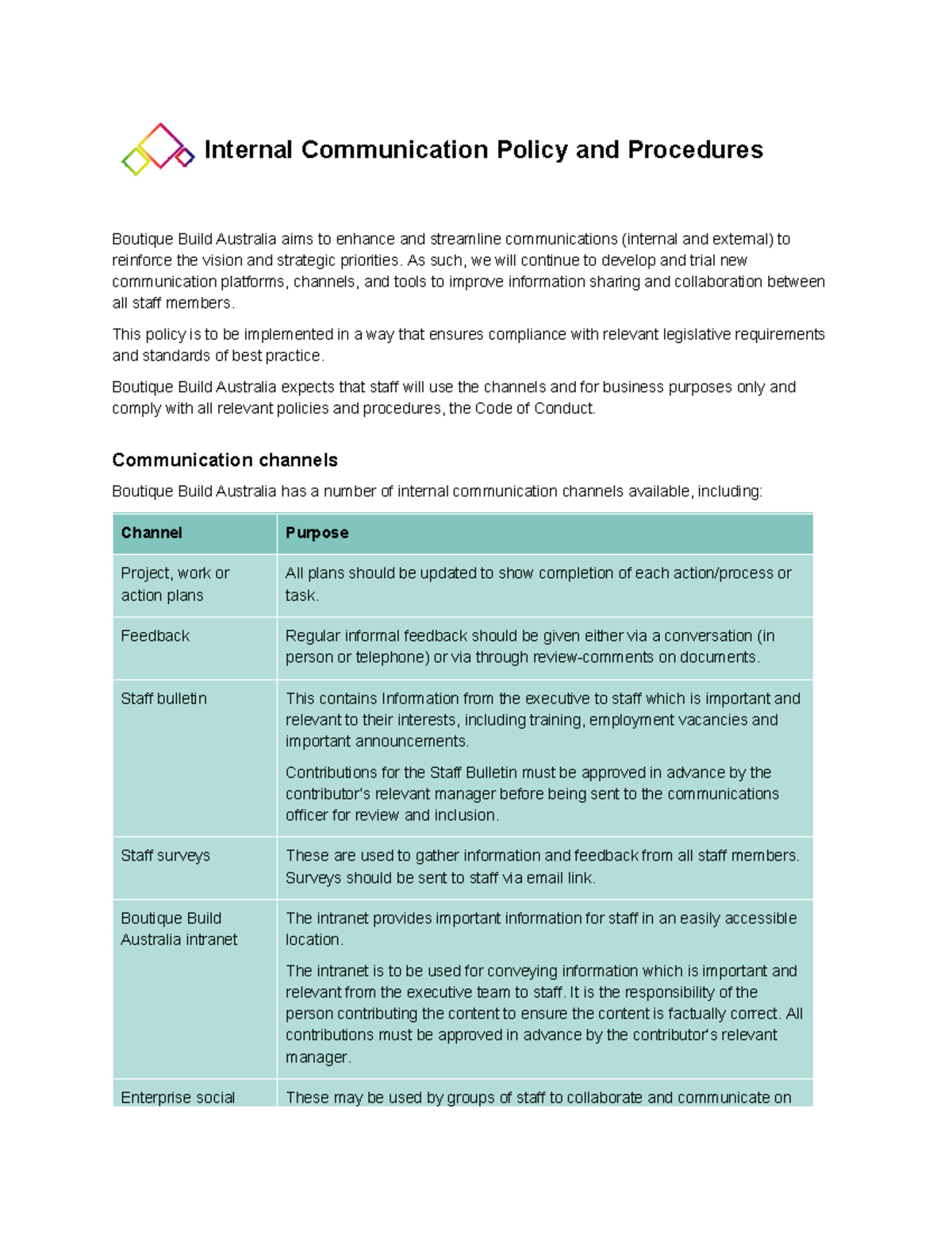 Internal Communication Policy and Procedures - As such, we will ...
