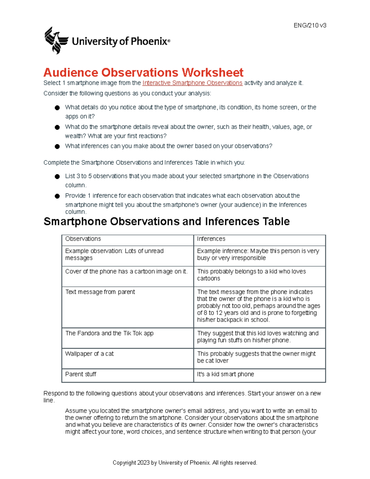 Eng210 v3 wk1 audience observations worksheet (1) (1) - ENG/210 v ...
