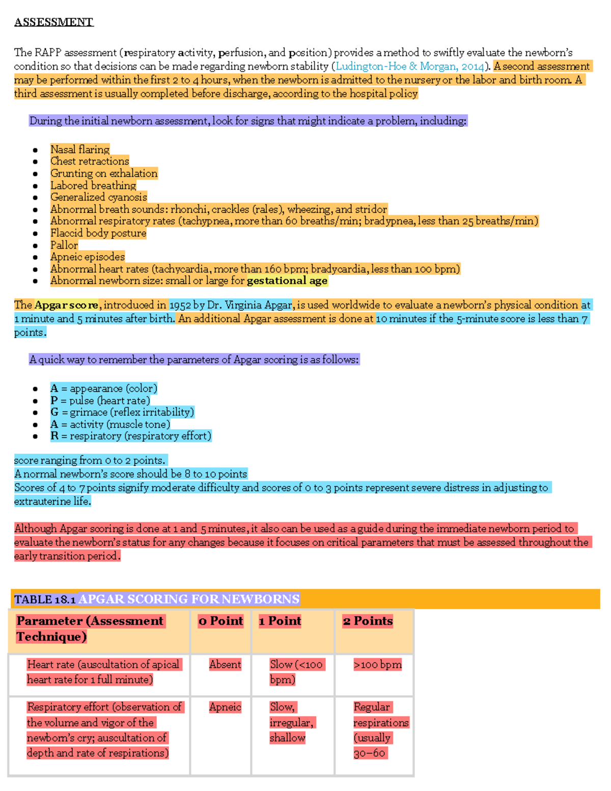 Ricci Infancy Ch.18 Notes, 3rd Edition - ASSESSMENT The RAPP assessment ...
