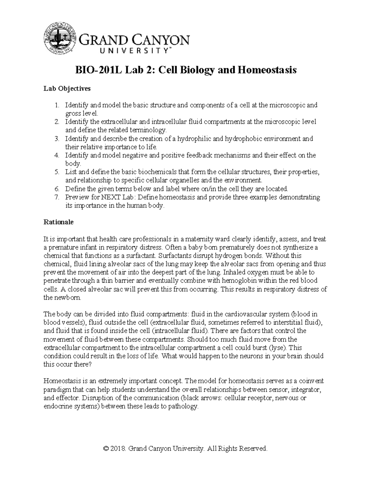 BIO-201L - Lab 2 Cell Biology And Homeostasis - BIO-201L Lab 2: Cell Biology and Homeostasis Lab ...