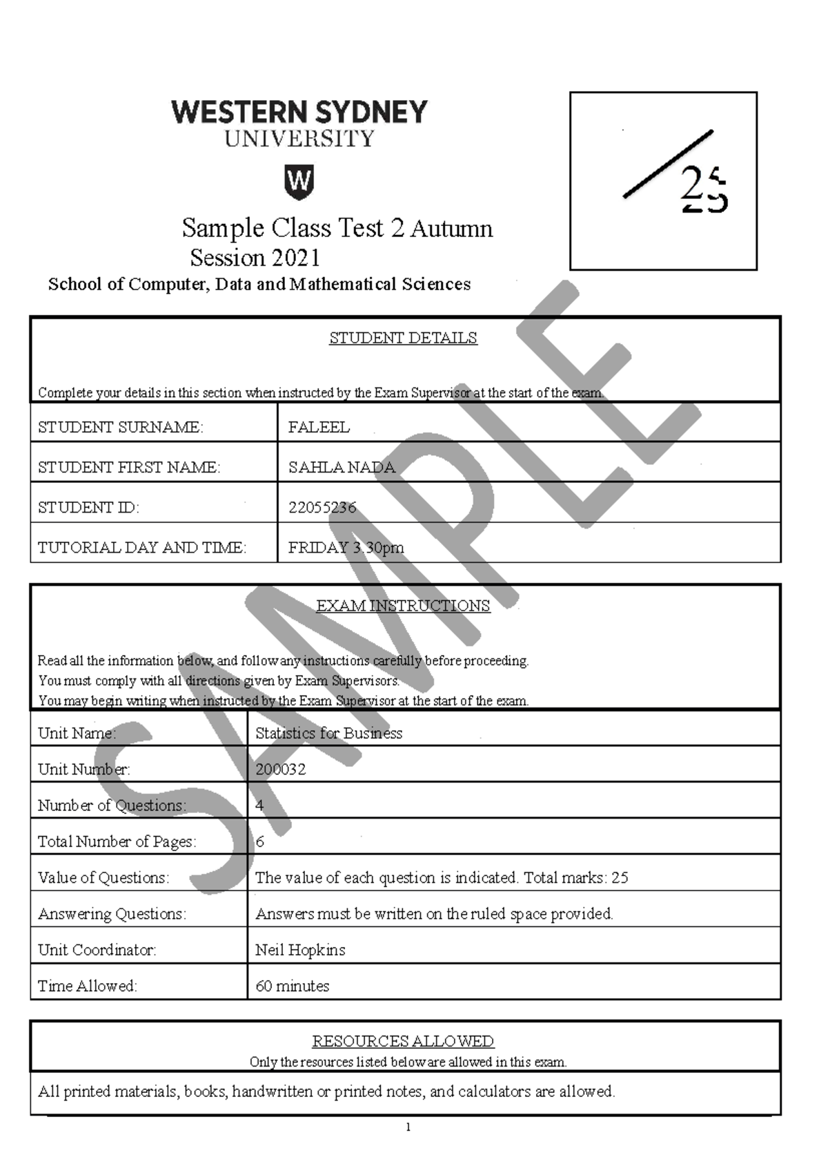 Sample Class Test 2 Autumn Session 2021 - Studocu