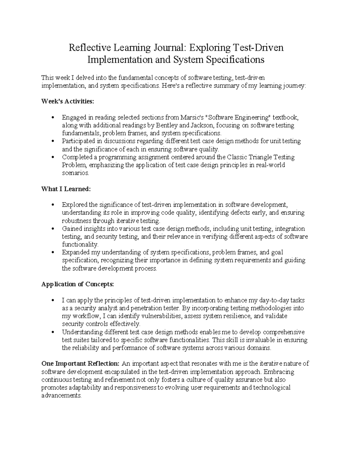 CS 2401 Learning Journal 5 - Reflective Learning Journal: Exploring ...