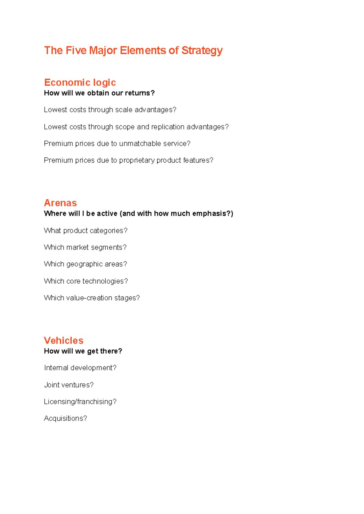 The Five Major Elements of Strategy - The Five Major Elements of ...