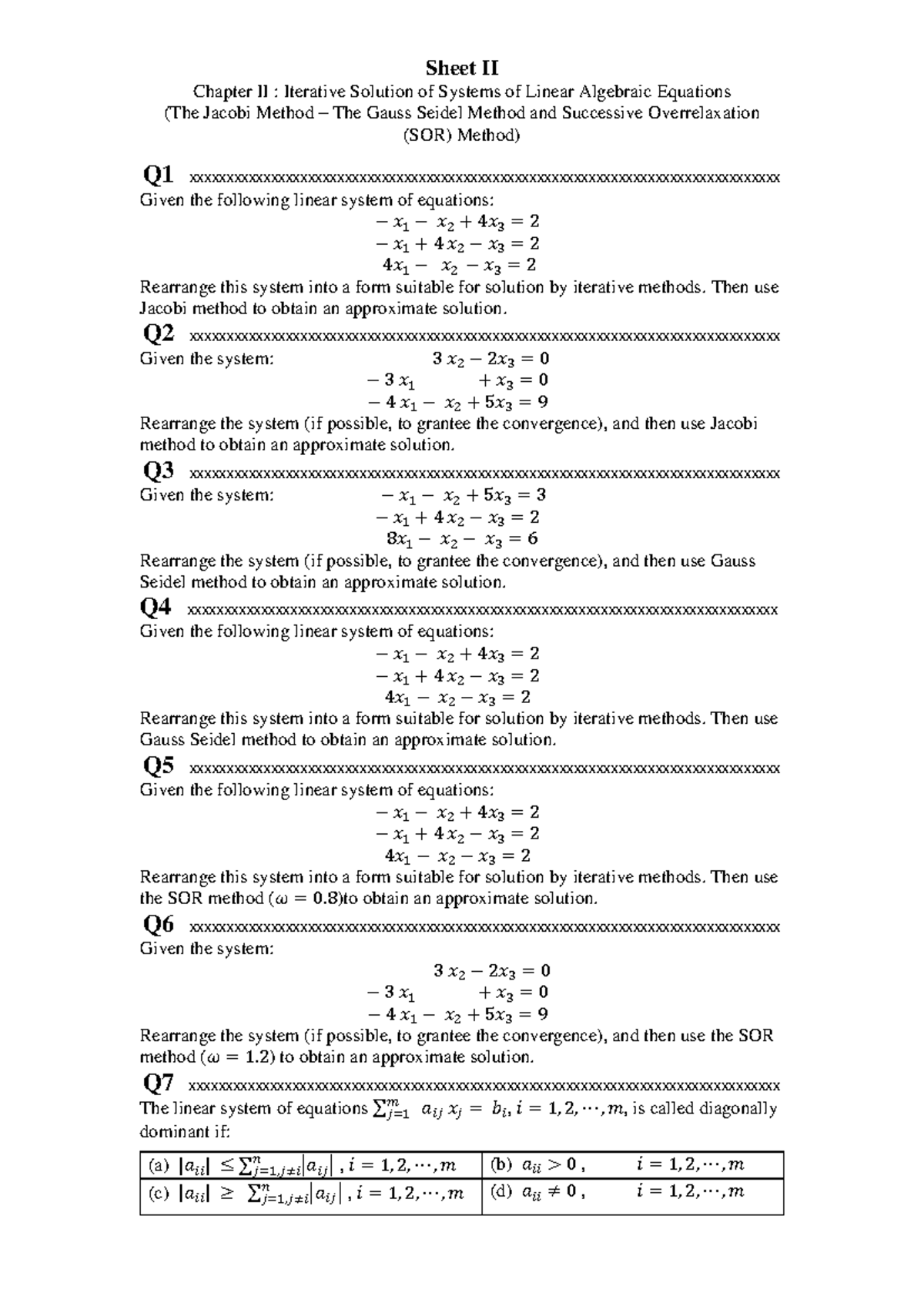 Sheet 2 - Sheet II Chapter II : Iterative Solution of Systems of Linear ...