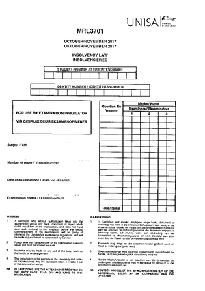 283779292 Unisa MRL3701 Insolvency Past Papers - MRL 3701 - Studocu