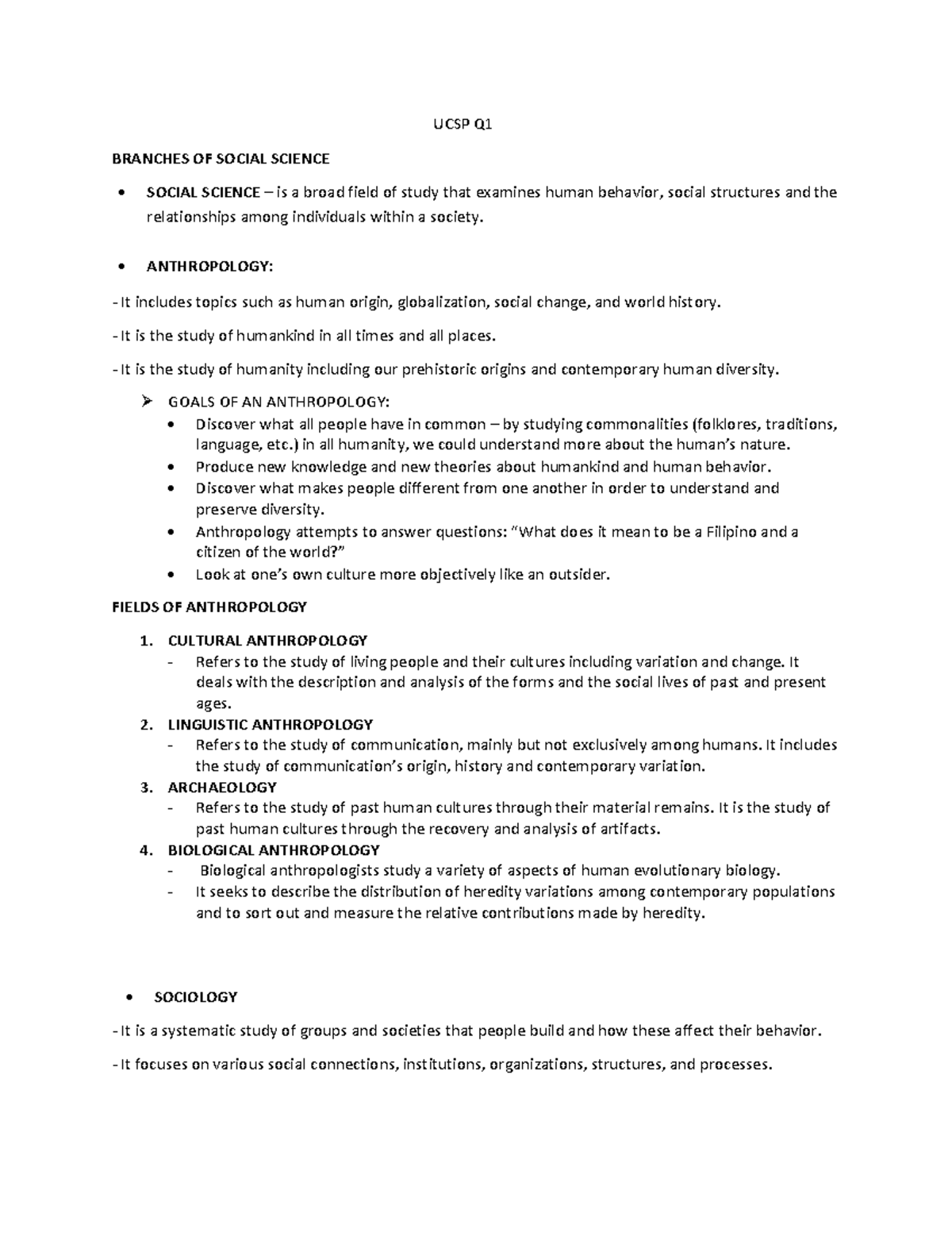 UCSP Q1 PDF - ggfgf - UCSP Q BRANCHES OF SOCIAL SCIENCE SOCIAL SCIENCE ...