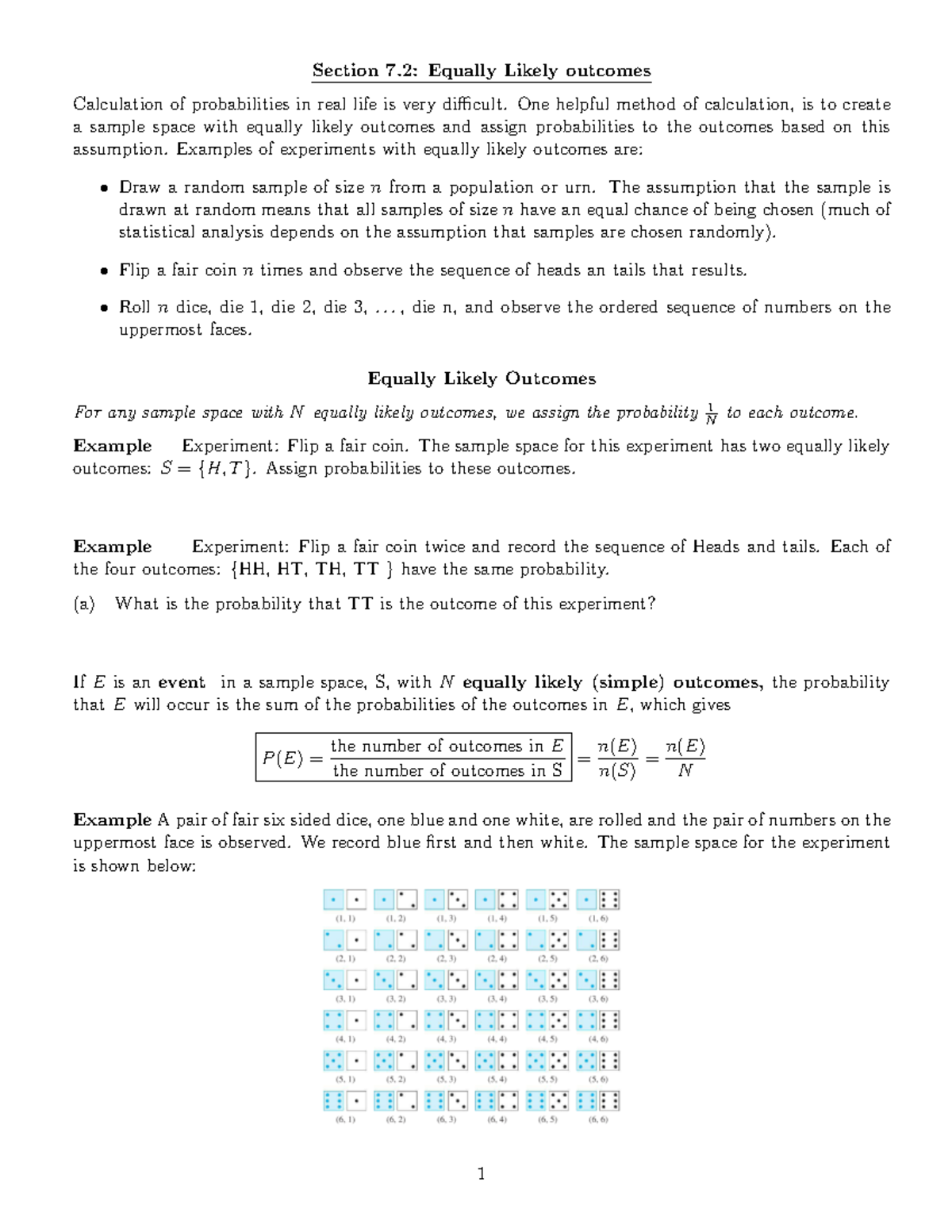 Lecture notes 9 solutions - Equally Likely Outcomes - Section 7 ...
