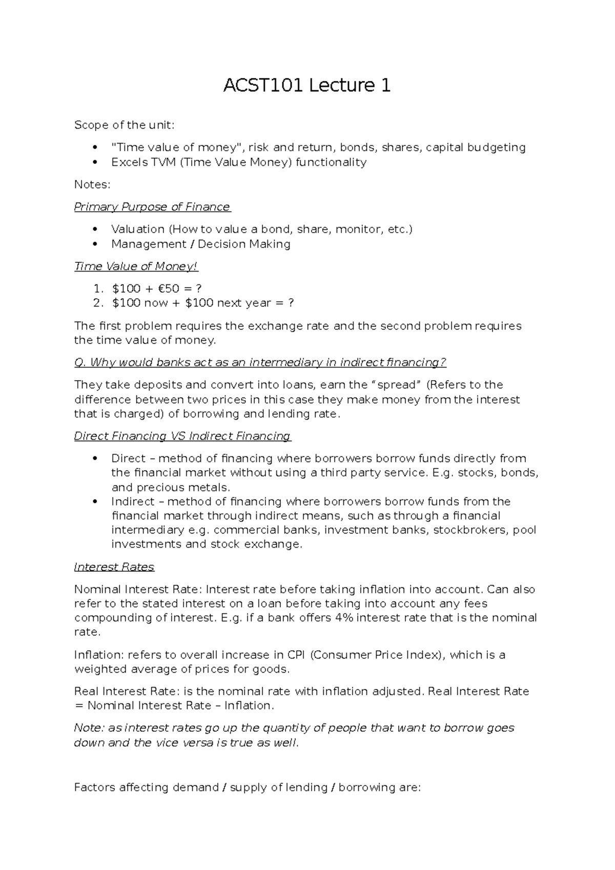 ACST101 Lecture 1 - Very Nice notes for class. - ACST101 Lecture 1 ...