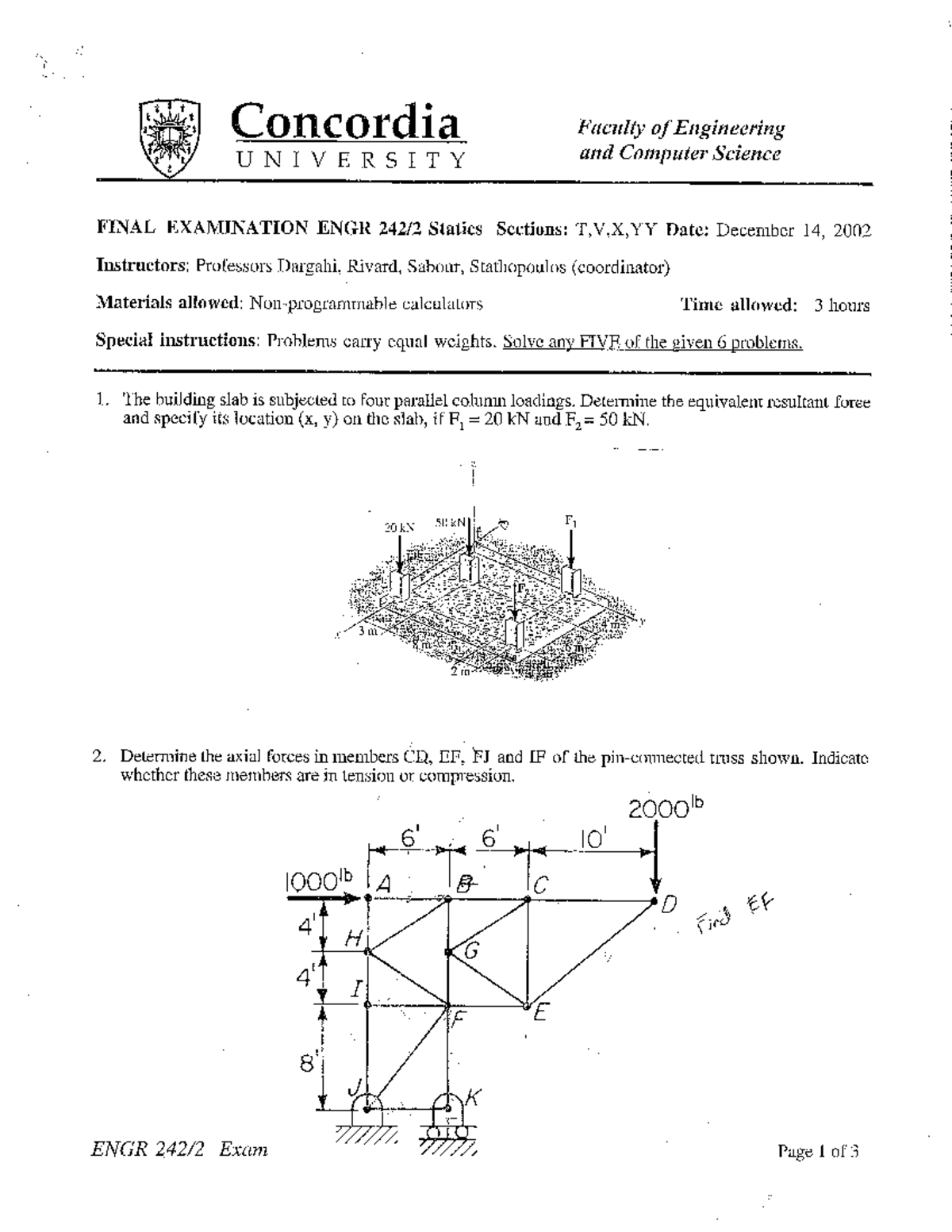 Exam 14 December 2002, questions - ENGR 242 - Studocu