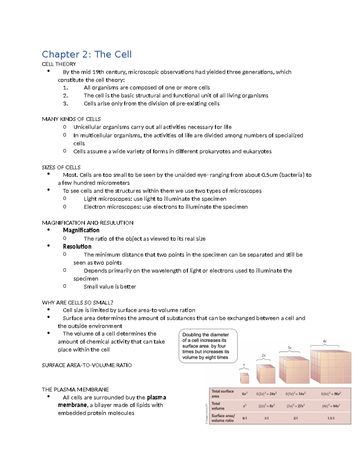 BI110 Chapter 2: The Cell Notes; Cell history, classifications of cells ...
