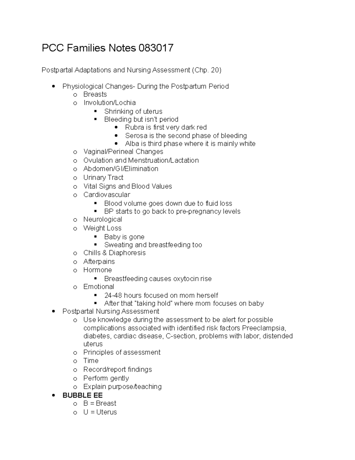 PCC Families Notes 083017 - PCC Families Notes 083017 Postpartal ...