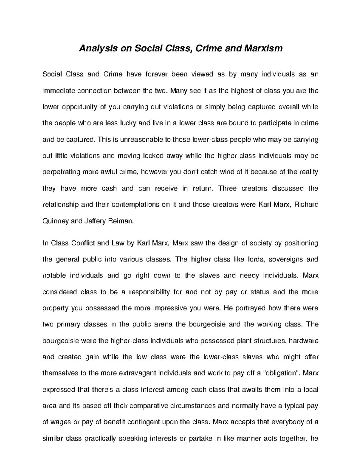 Analysis on Social Class, Crime and Marxism - Many see it as the ...