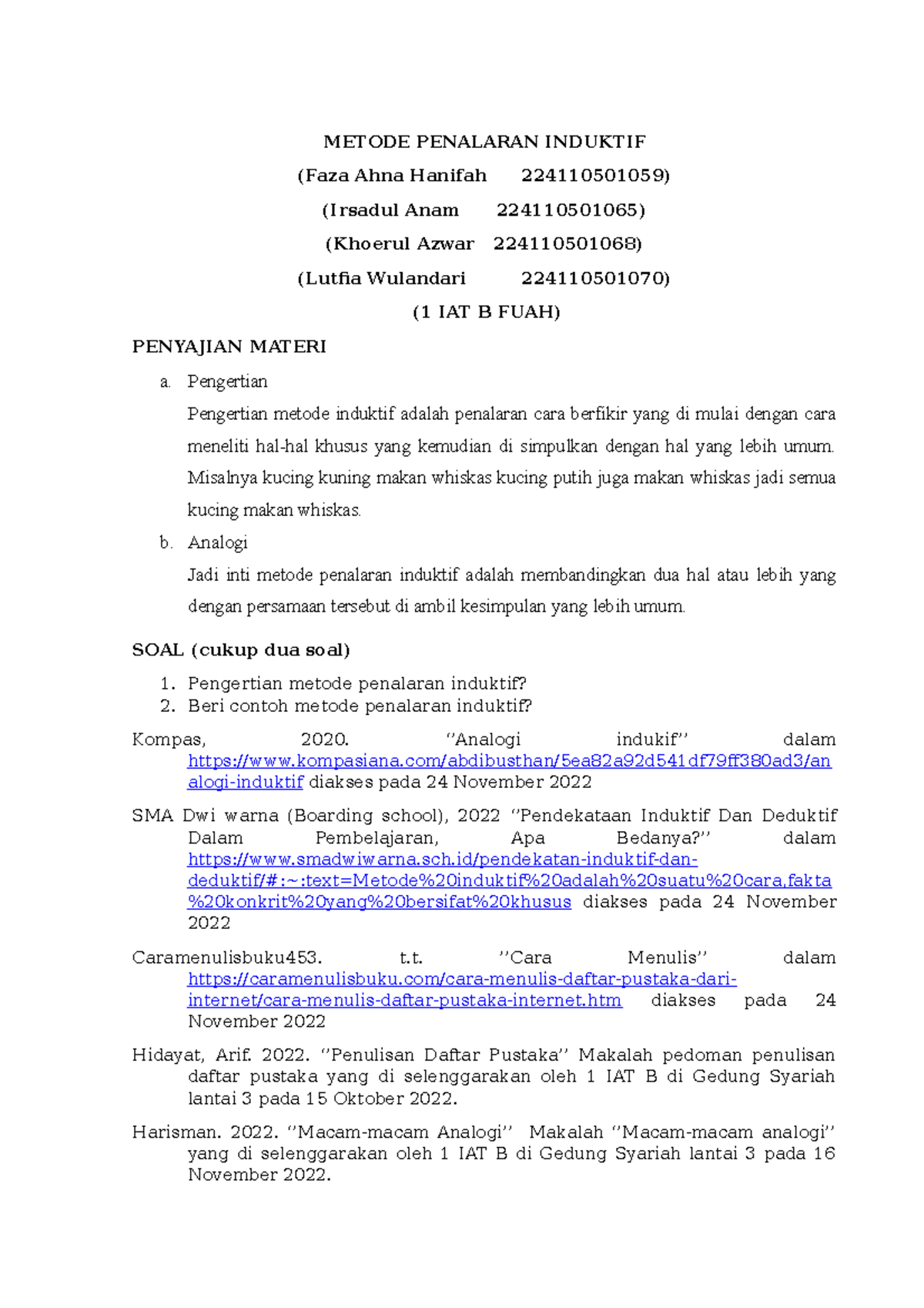 Kelompok 3 Logika Induktif - METODE PENALARAN INDUKTIF (Faza Ahna ...