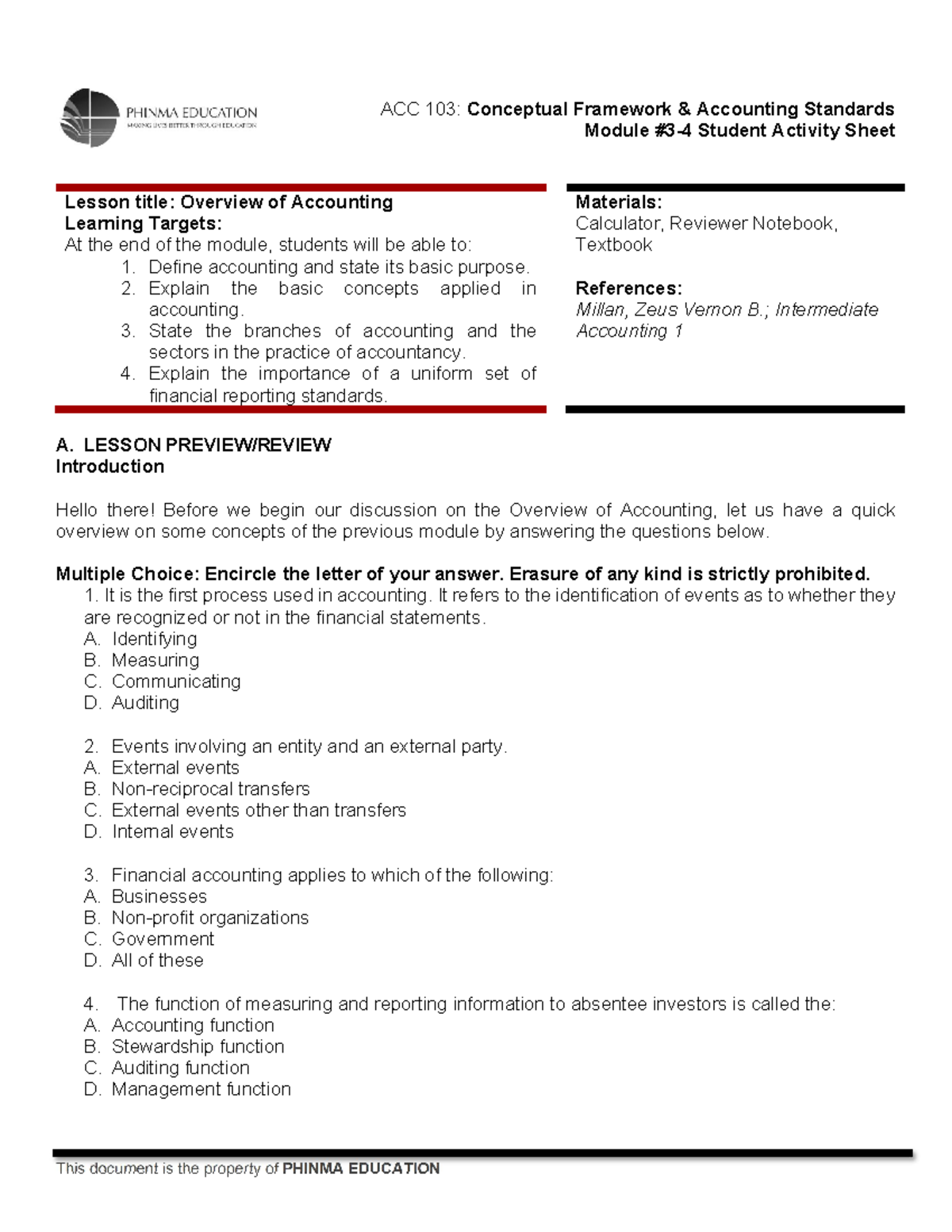 ACC103 03-04 - BSA1-MAIN2 - Module #3-4 Student Activity Sheet Lesson ...