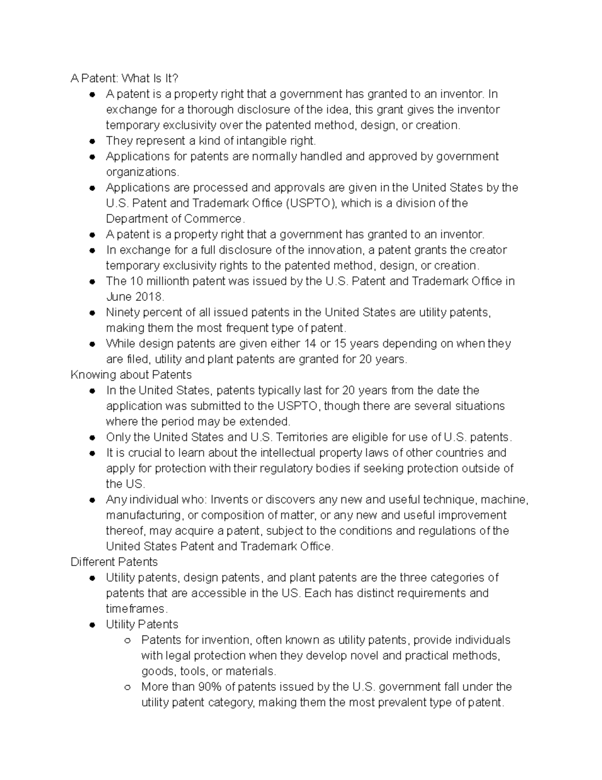 Patent - In exchange for a thorough disclosure of the idea, this grant ...