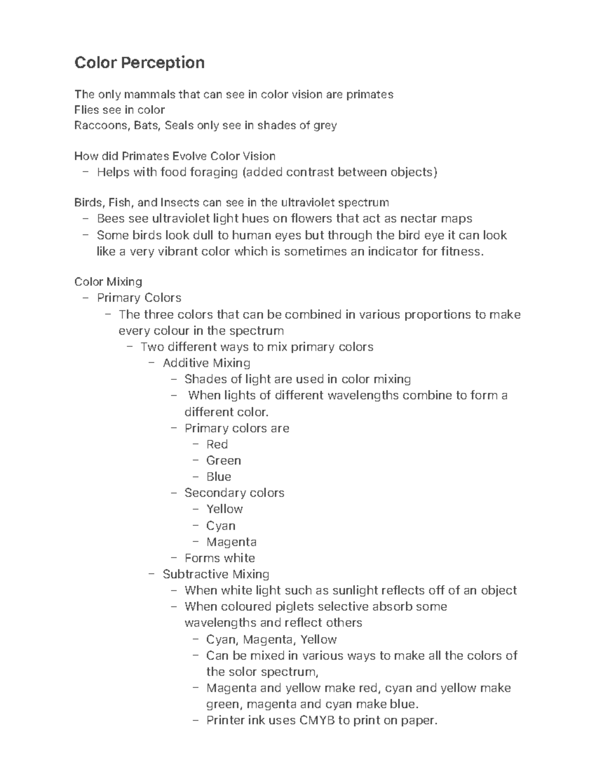 Color Perception - notes ...