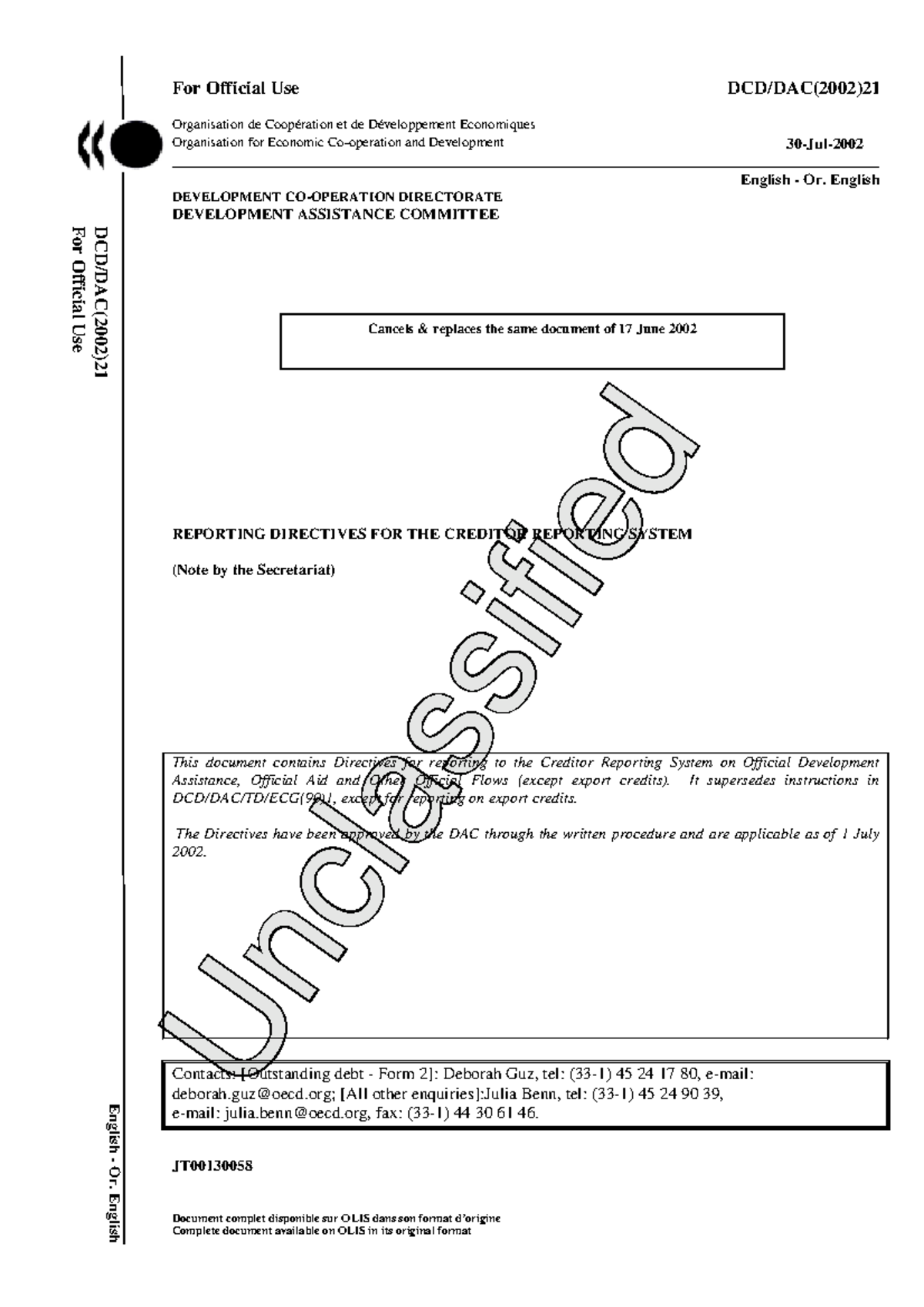 BT-GE - UnclassifiedUnclassified For Official Use DCD/DAC(2002) Organisation de Coopération et ...