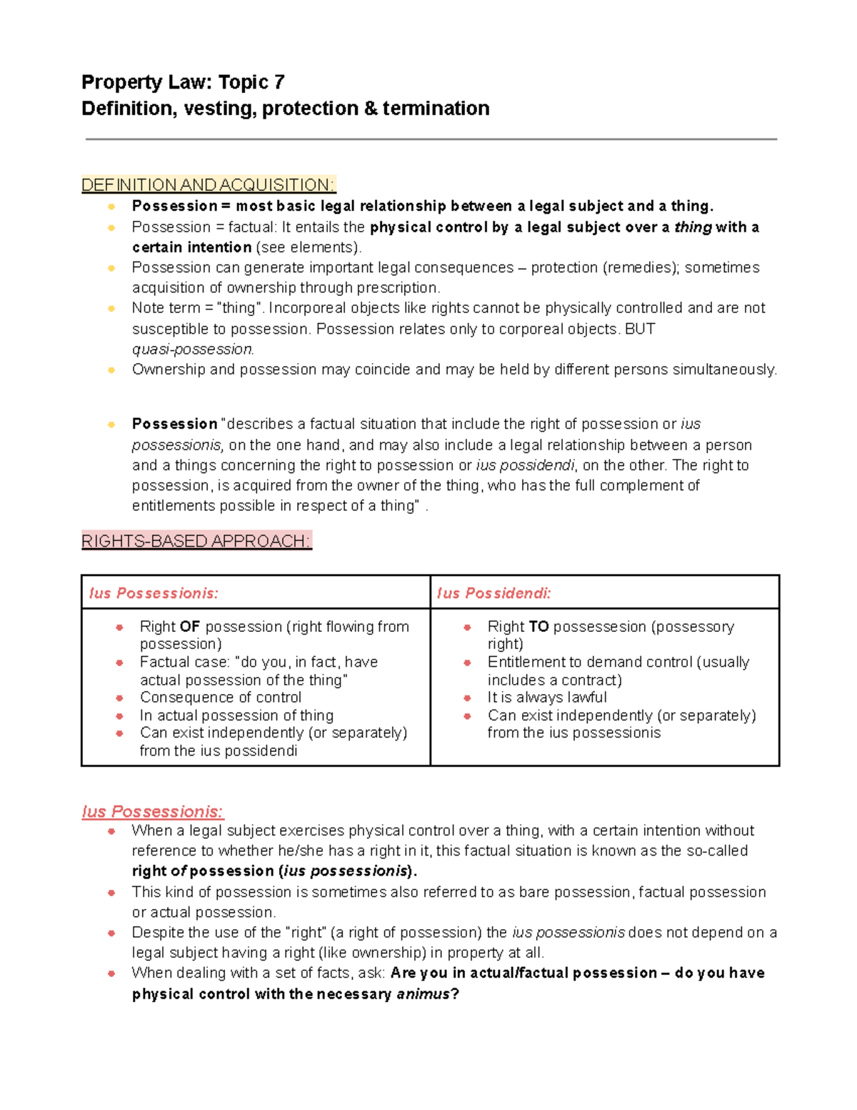 Property Law (2021) Topic 7 Definition, vesting, protection ...