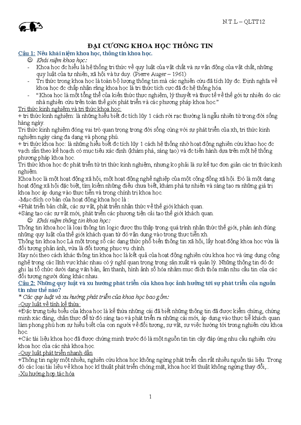 1-06 khoa học thông tin - HUI - ĐẠI CƯƠNG KHOA HỌC THÔNG TIN Câu 1: Nêu ...