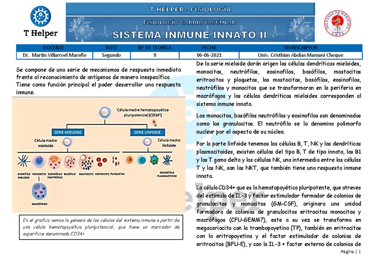 F2-T9. Sistema Inmune Innato II - Se compone de una serie de mecanismos de respuesta inmediata ...