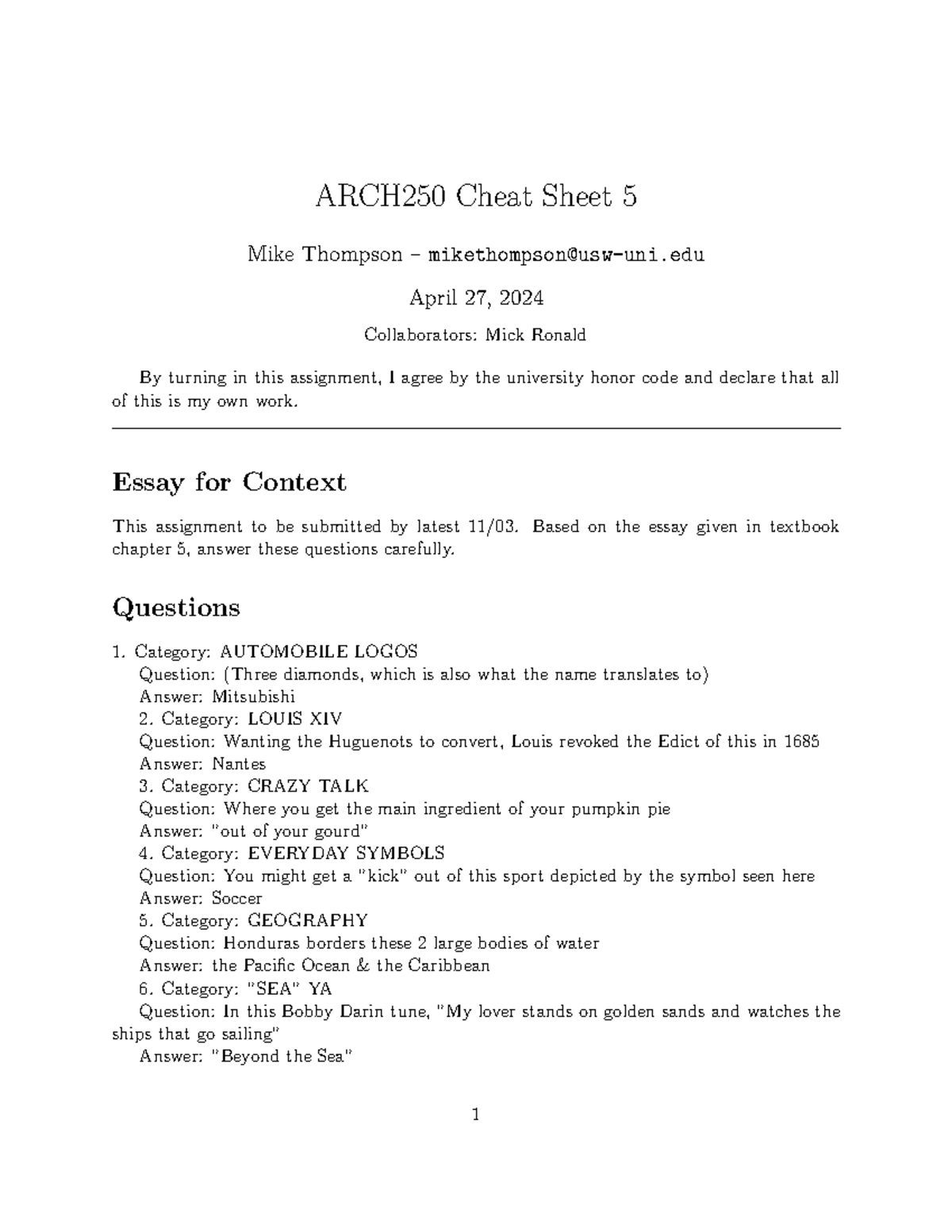 ARCH250 Cheat Sheet 5 - Architecture 250 teaches the fundamentals of ...