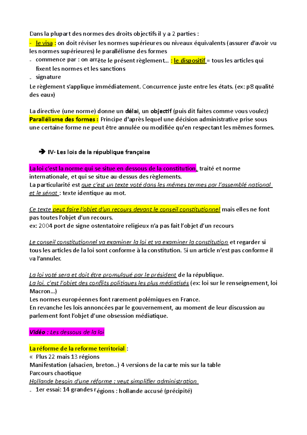 Intro au droit cours 3 - Dans la plupart des normes des droits objectifs il y a 2 parties : - le ...